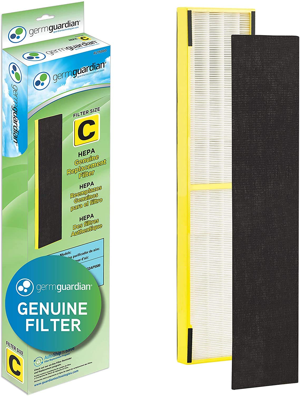 GermGuardian Air Purifier Filter FLT5000 Genuine HEPA Replacement Filter with Guardian Technologies GermGuardian Air Purifier GENUINE Carbon Filter 4-Pack