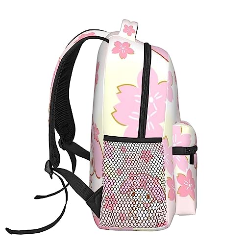 Cute My Bunny Melody And Flowers Backpack Cartoon My Bunny Melody Characters Backpack Double Shoulder Strap Adjustable Durable Laptop Bag Backpacks Lightweight Cute Travel Daypack With Keychain