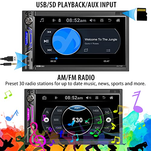 Double Din Car Stereo Receiver: 7 Inch HD Touchscreen Car Audio with Bluetooth β LCD Capacitive Monitor | Mirrorlink | Live Rearview Camera | USB/SD/AUX Input | AM/FM Car Radio | Subwoofer
