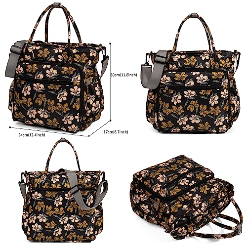 MEYTEILAY Diaper Bag Tote Baby Changing Bag Portable Waterproof Splashproof and Large Capacity with Shoulder Strap Stroller hooks(Flower Black)