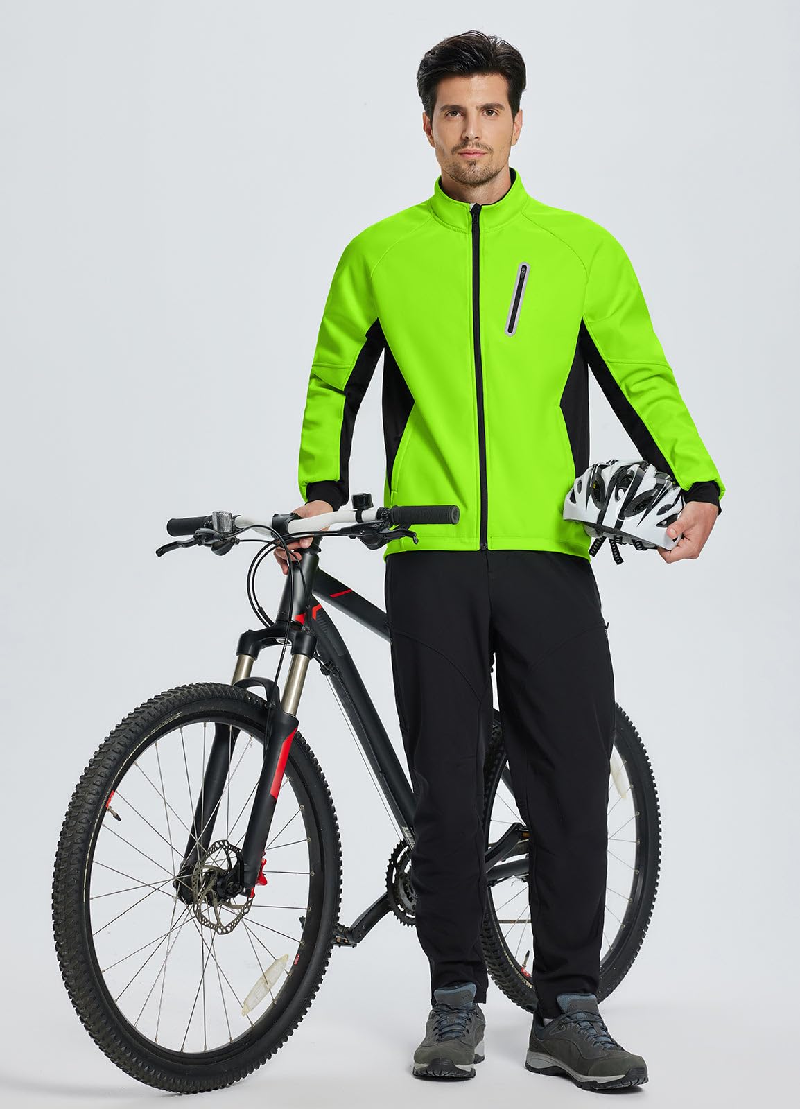 BALEAF Men's Winter Cycling Jackets Water Resistant Thermal Running Softshell Jacket Warm Cold Weather Pockets Green L