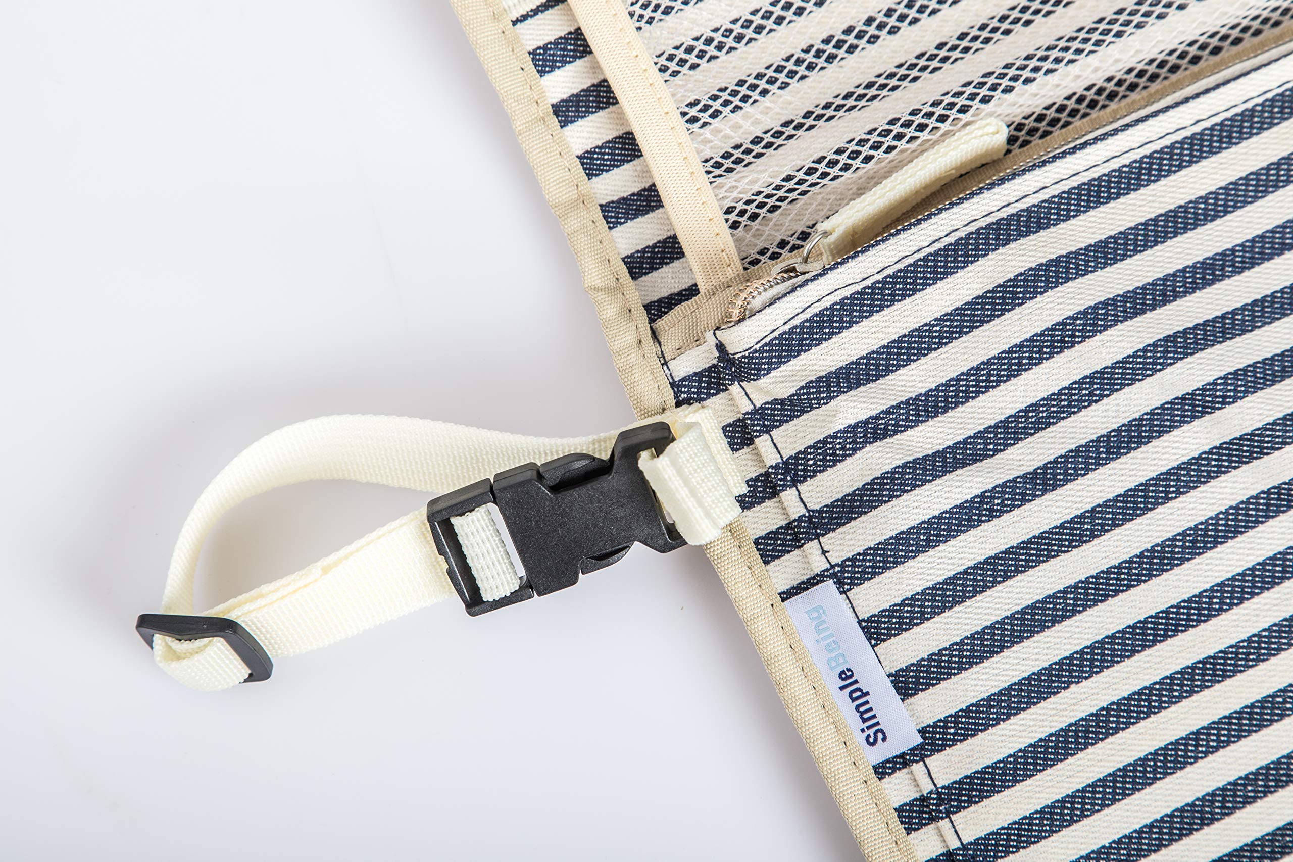 Simple Being Portable Changing Pad, Travel Diaper Canvas Clutch Mat, Diaper Bag Essential with Storage Pockets for Wipes and a Supportive Foam Head Pillow Padding (Navy Stripe)