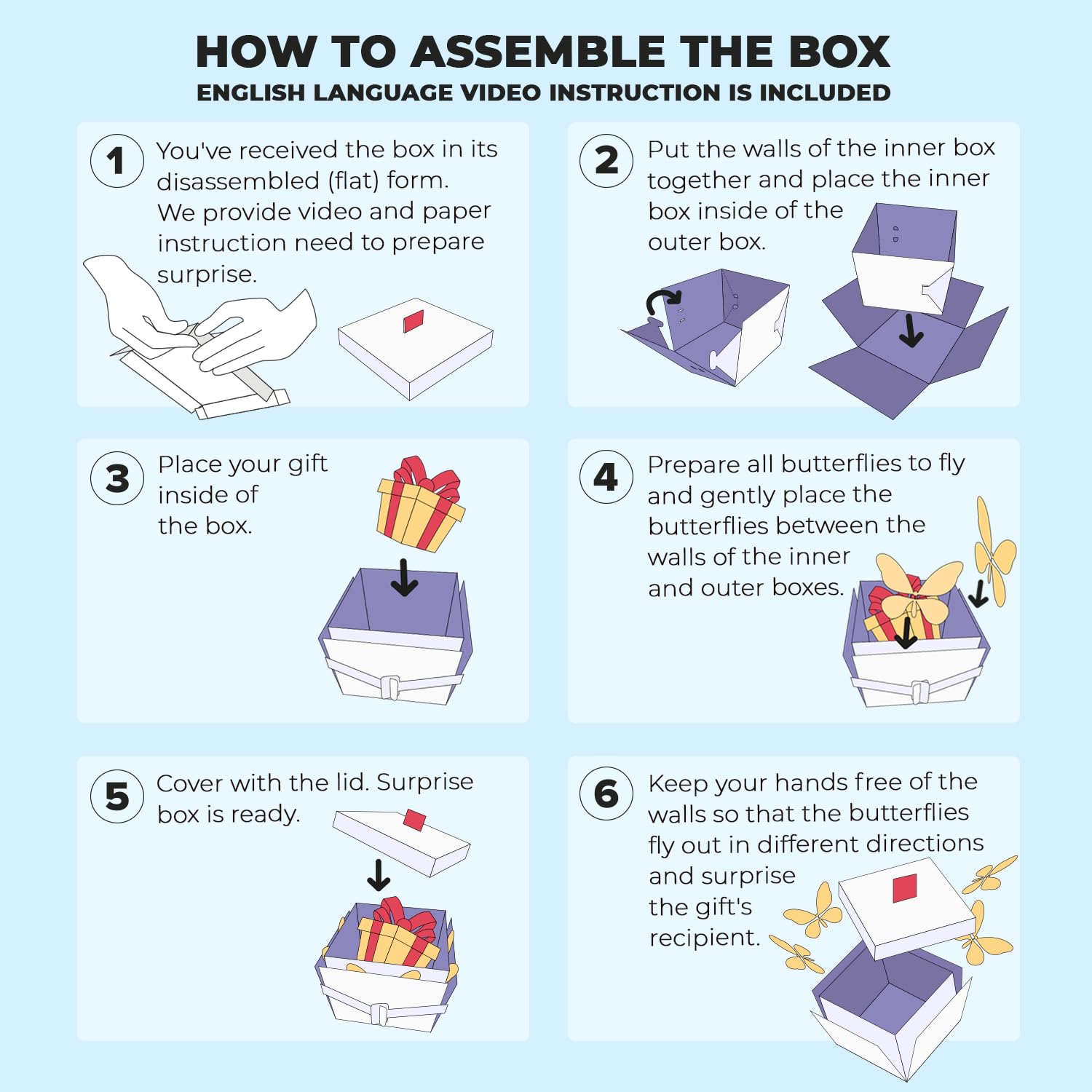 FETTIPOP DIY Butterfly Explosion Gift Box (Happy Birthday) 7.1x5.5x4.3 inches, Surprise Flying Butterfly Box Prank