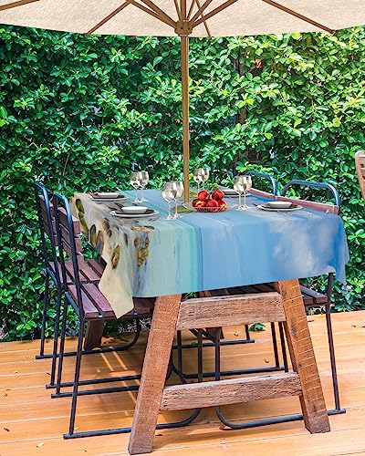 CyCoShower Outdoor Tablecloth Palm Tree Beach Sea Cloud Blue Sky Island Reef Stone Spillproof Outdoor Tablecloth with Umbrella Hole Zipper for Spring Summer Patio Table,52"x70"