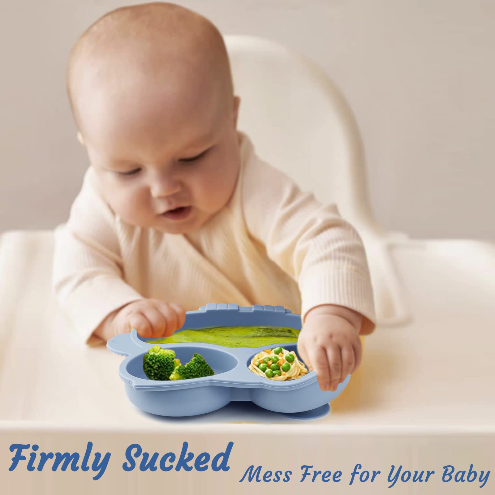 UHdod Silicone Baby Feeding Set, 12 PCS Baby Led Weaning Supplies with Suction Baby Plate and Bowl Set, Baby Spoon and Fork, Adjustable Bib, Sippy Cup with Straw and Lid, Baby Utensils for 6+Months