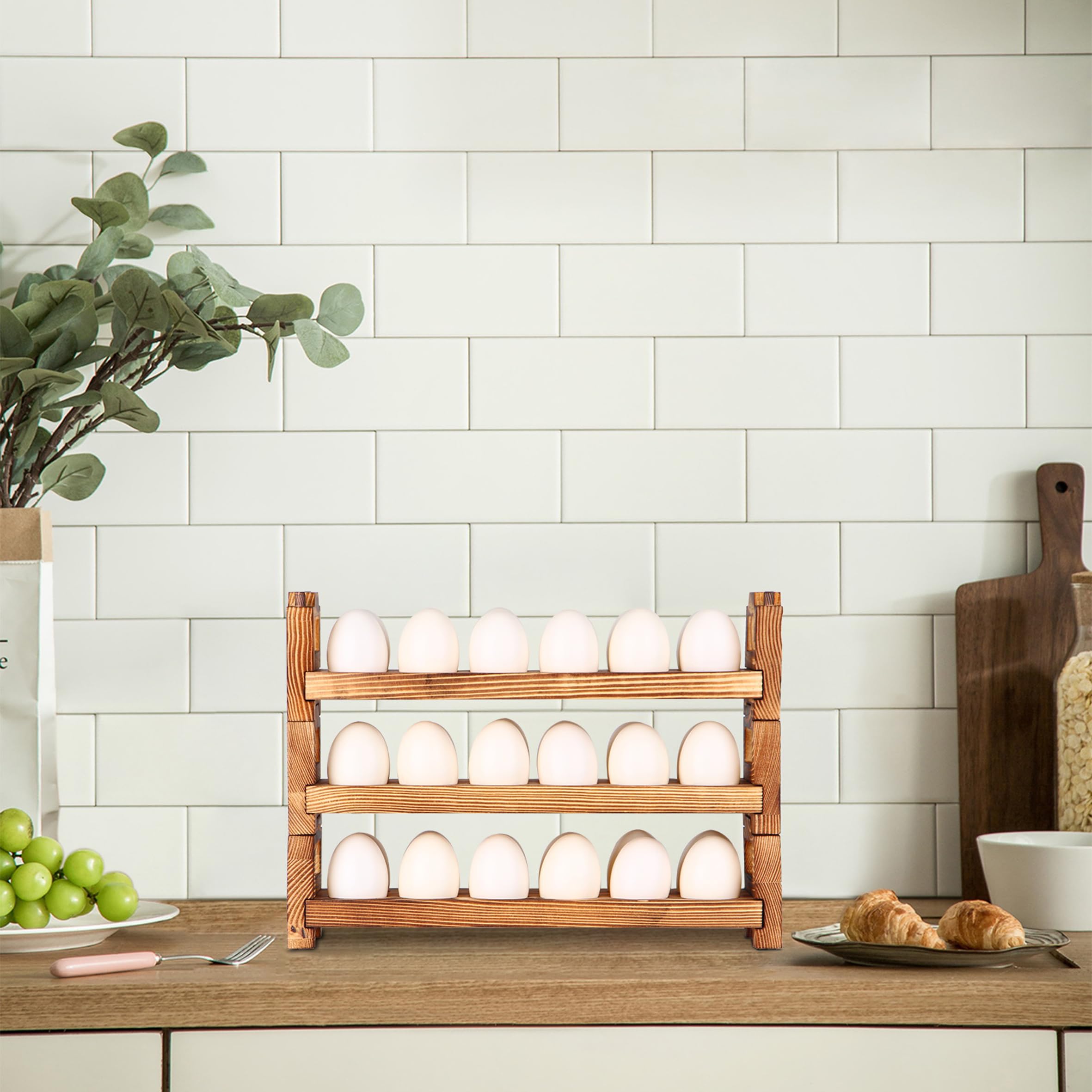CVHOMEDECO. Wooden Egg Holder Fresh Egg Holders Countertop Firewood Egg Collecting Rack for Gathering Fresh eggs, Stackable with 36 eggs, Home Kitchen Organizer, Set of 3 PCS