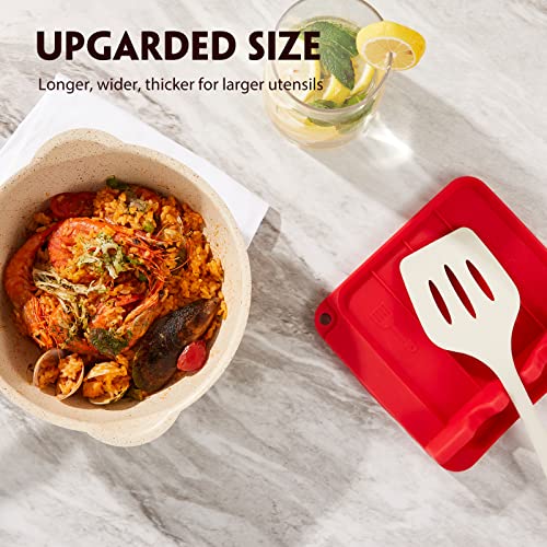 KITEXPERT Silicone Spoon Rest for Stove Top & Kitchen Counter - Non-Slip Utensil Rest with Drip Pad for Ladle, Spatula, Tongs and More Multifunctions - Heat Resistant Cooking Spoon Holder (Red)