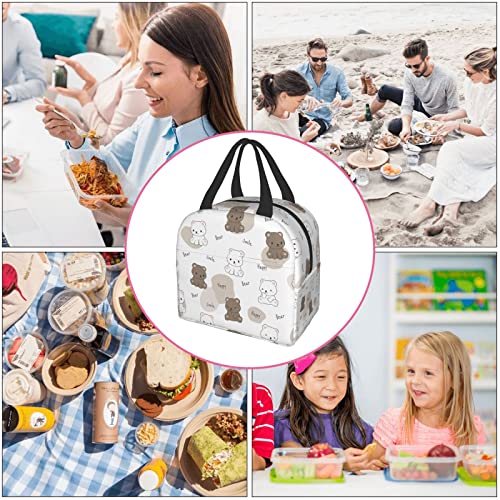 Cute Polar And Kawaii Bear Head Lunch Box Bento Box Insulated Lunch Boxes Reusable Waterproof Lunch Bag With Front Pocket For School Office Picnic