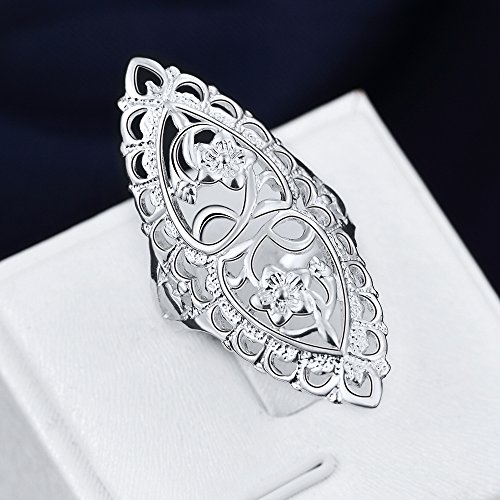 BEMI British Style 925 Silver Plated Carved Flower Band Ring Engagement Valentine Gift Statement Rings for Women 6
