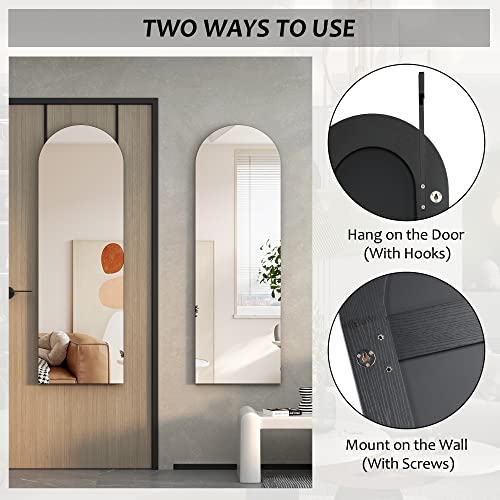 Kasibie Arched Full Length Mirror, 47"x14.5" Wall Mounted Mirror, Over The Door Hanging Mirror, Leaning Against Wall Mirror, Sleek Arched Mirror for Bedroom Living Room (Black)