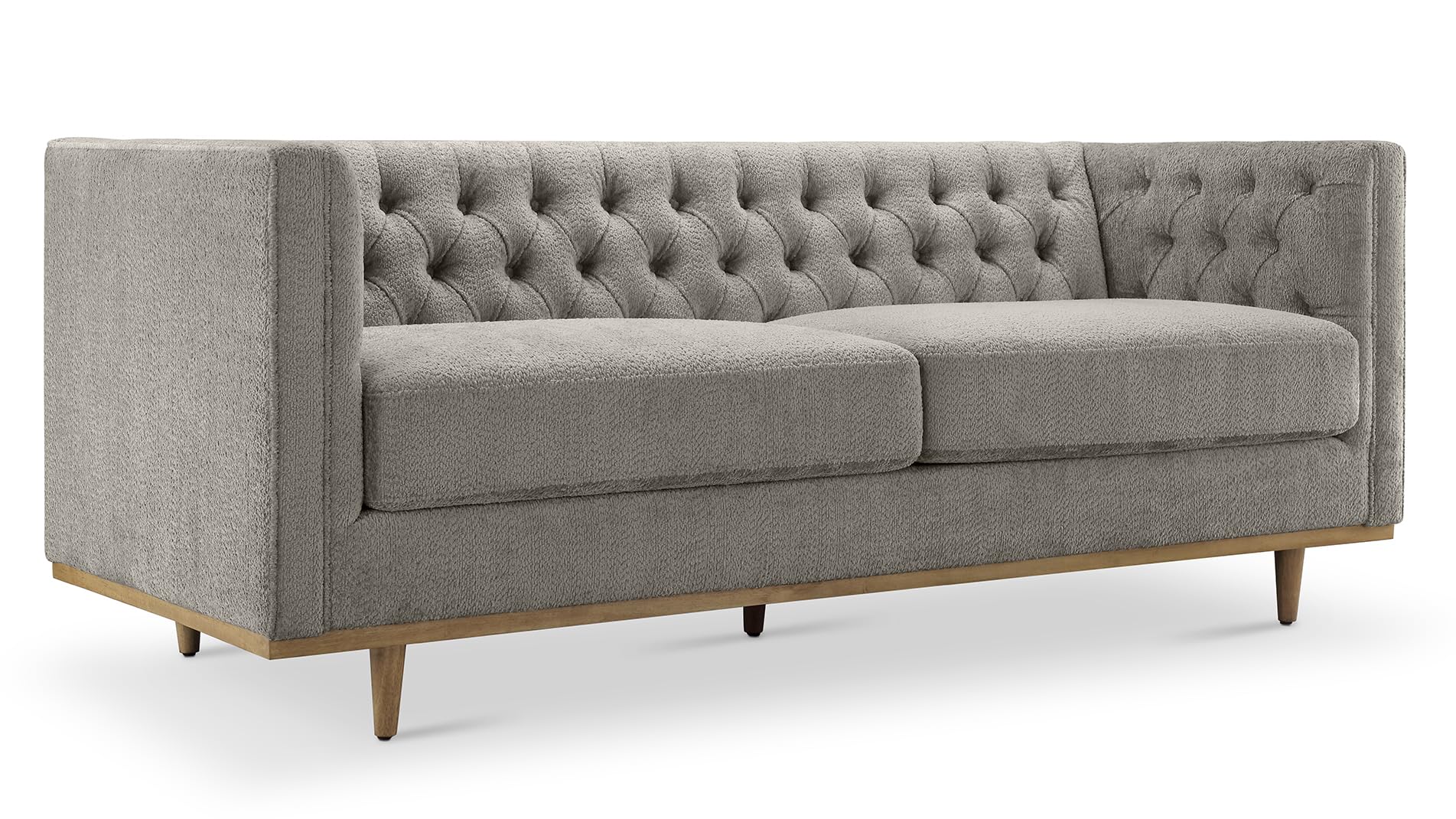 CHERS 79 Inch Sofa Couch with Button Tufted Back, Vintage Mid Century Modern Sofa, Fabric Upholstered Loveseat, 2-Seater Couches for Living Room, Bedroom, Office, Square Arms, Solid Wood Legs, Gray