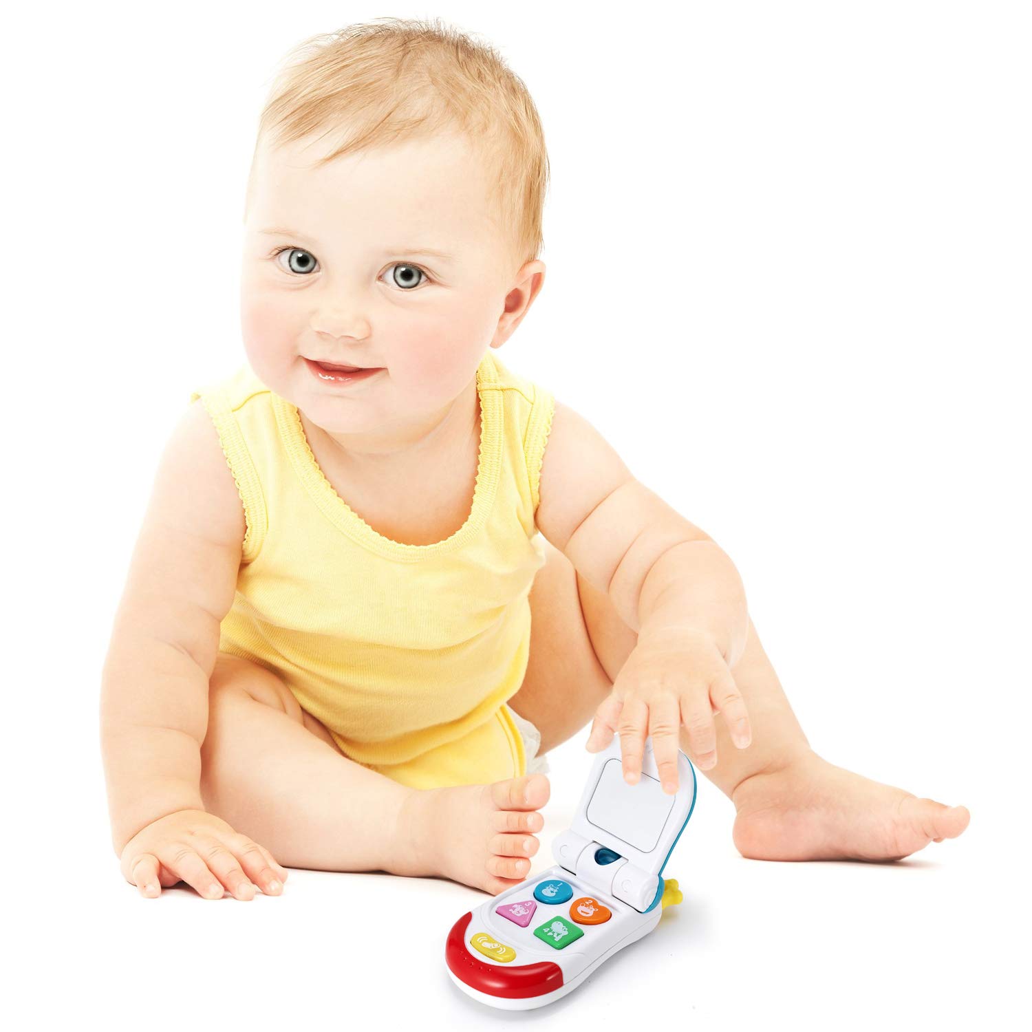 Baby Toy Flip Phone β 4 Interactive Sound and Music Buttons Plus Realistic Ringtone β Includes a Mirror and Fun Light Effects β Smartphone Toy for Babies 3+ Months β ASTM Certified