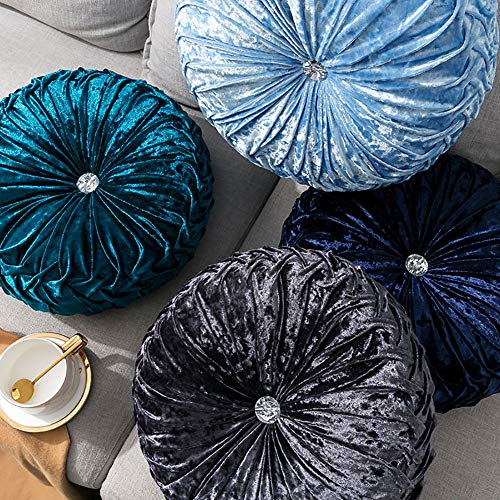 Elero Round Throw Pillow Velvet Chair Cushion Soft Pleated PumpkinĀ Round Pillow Decorations for Home Car Black