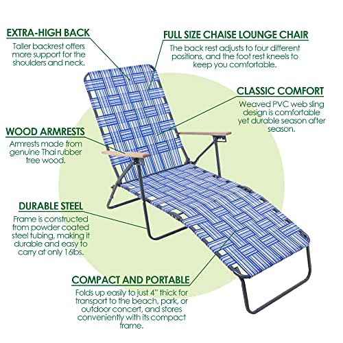 Garden Elements Folding Outdoor Patio/Lawn/Pool Chair Grey with Blue Woven Fabric and Arm Rests Lounger (2 Pack)