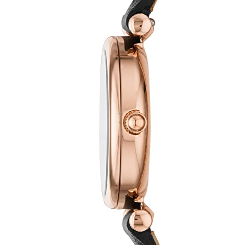Fossil Women's Carlie Mini Quartz Stainless Steel and Leather Three-Hand Watch, Color: Rose Gold, Black (Model: ES4700)