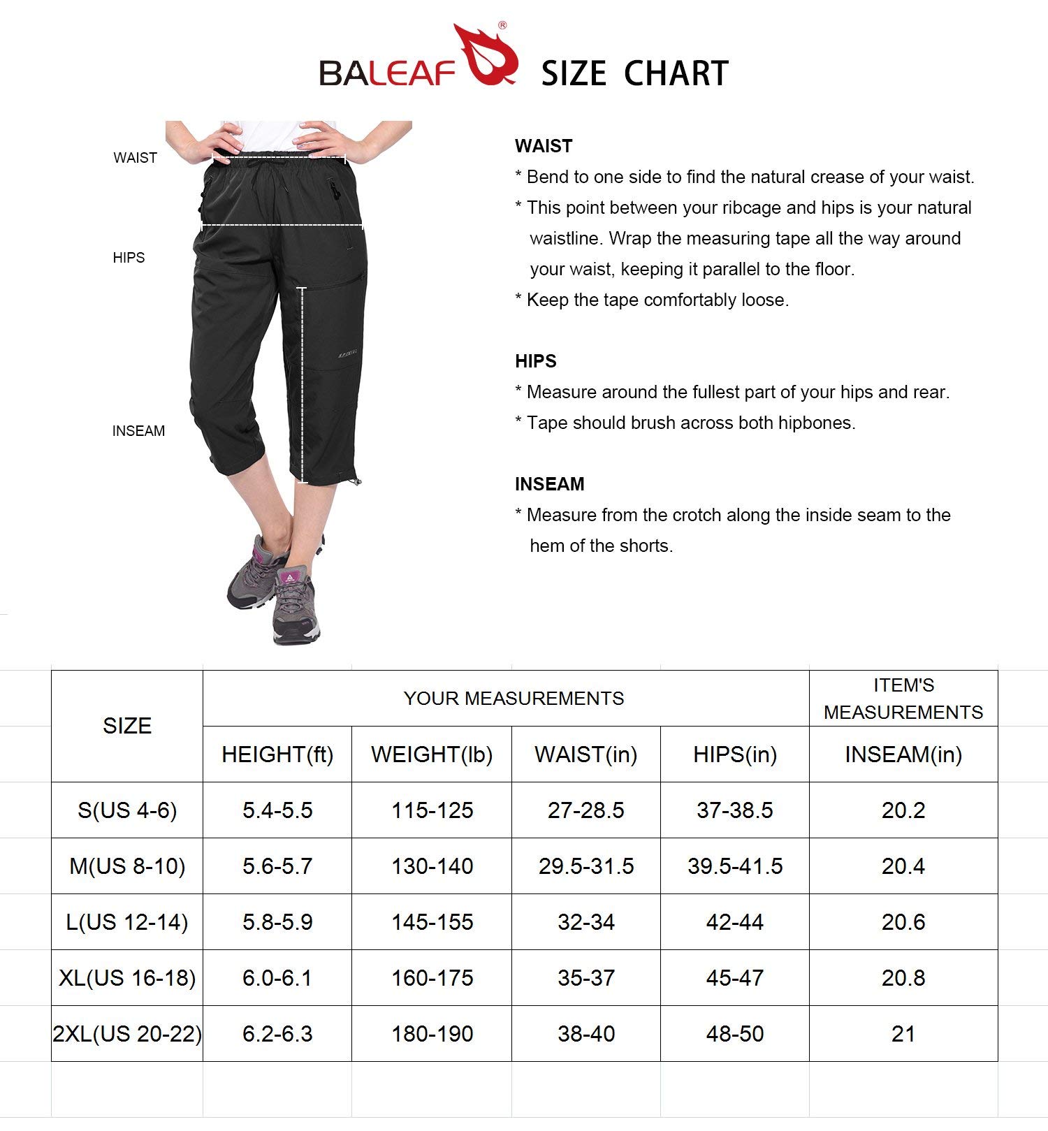 BALEAF Women's Hiking Cargo Capris Outdoor Lightweight Water Resistant Pants UPF 50 Zipper Pockets Black Size M