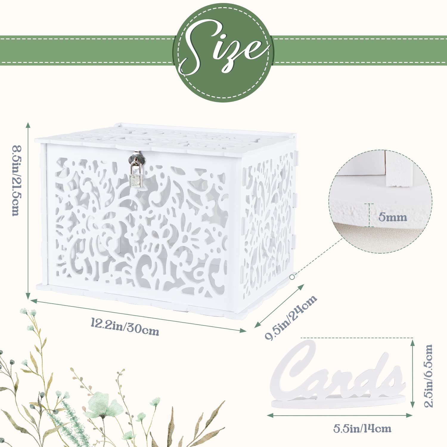 CYAOOI White Wedding Card Box with Lock, PVC Gift Card Box for Wedding Reception, DIY Wedding Money Envelope Card Box for Graduation Party Birthday Baby Shower Decorations