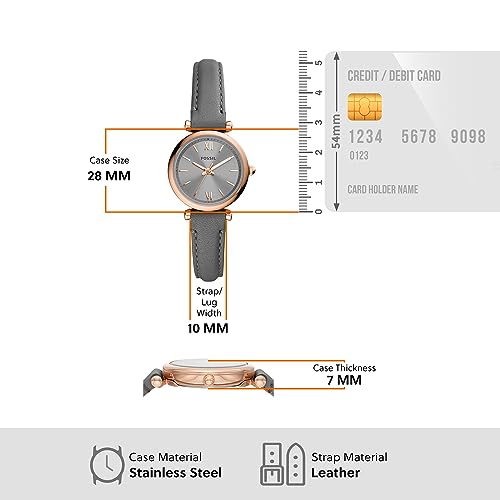 Fossil Women's Carlie Mini Quartz Stainless Steel and Eco Leather Watch, Color: Rose Gold, Grey (Model: ES5068)
