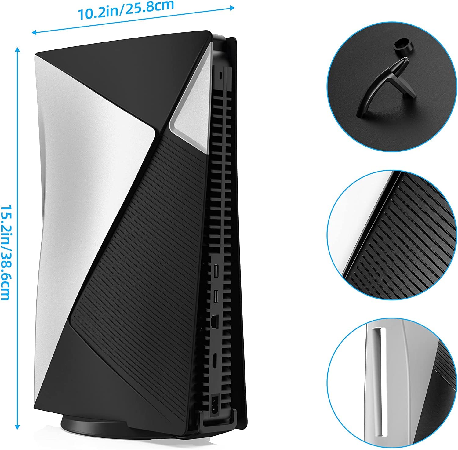Benazcap Faceplate for PS5, Hard Shockproof Plates Face Plate Cover Side Plate Shell for Playstation 5, Black/Silver Plates Compatible with PS5