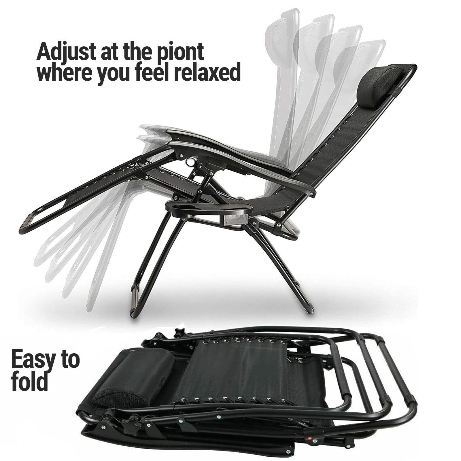 CYCLONE SOUND Adjustable Zero Gravity Folding Reclining Lounge Chair with Pillow,Anti-Gravity Chair for Indoor & Outdoor, Folding Reclining Chair w/Side Tray
