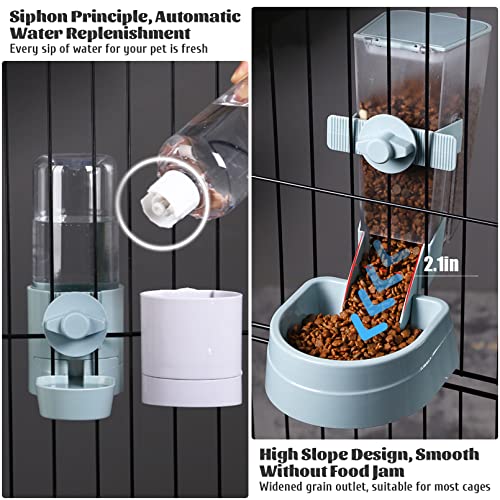 kathson Rabbit Food Water Dispenser Pet Cage Automatic Feeder 2L Food Dispenser 17oz Waterer Small Animal Hanging Bottle Bowl Set for Rabbit Cat Small Dog Ferret Puppy