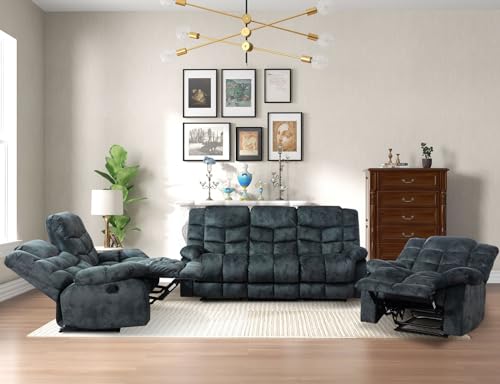 CANMOV Manual Reclining Sofa, 3 Seat Recliner Sofa with Armrest and Overstuffed Backrest, Couch Set for Living Room, Bedroom, Office, Grey