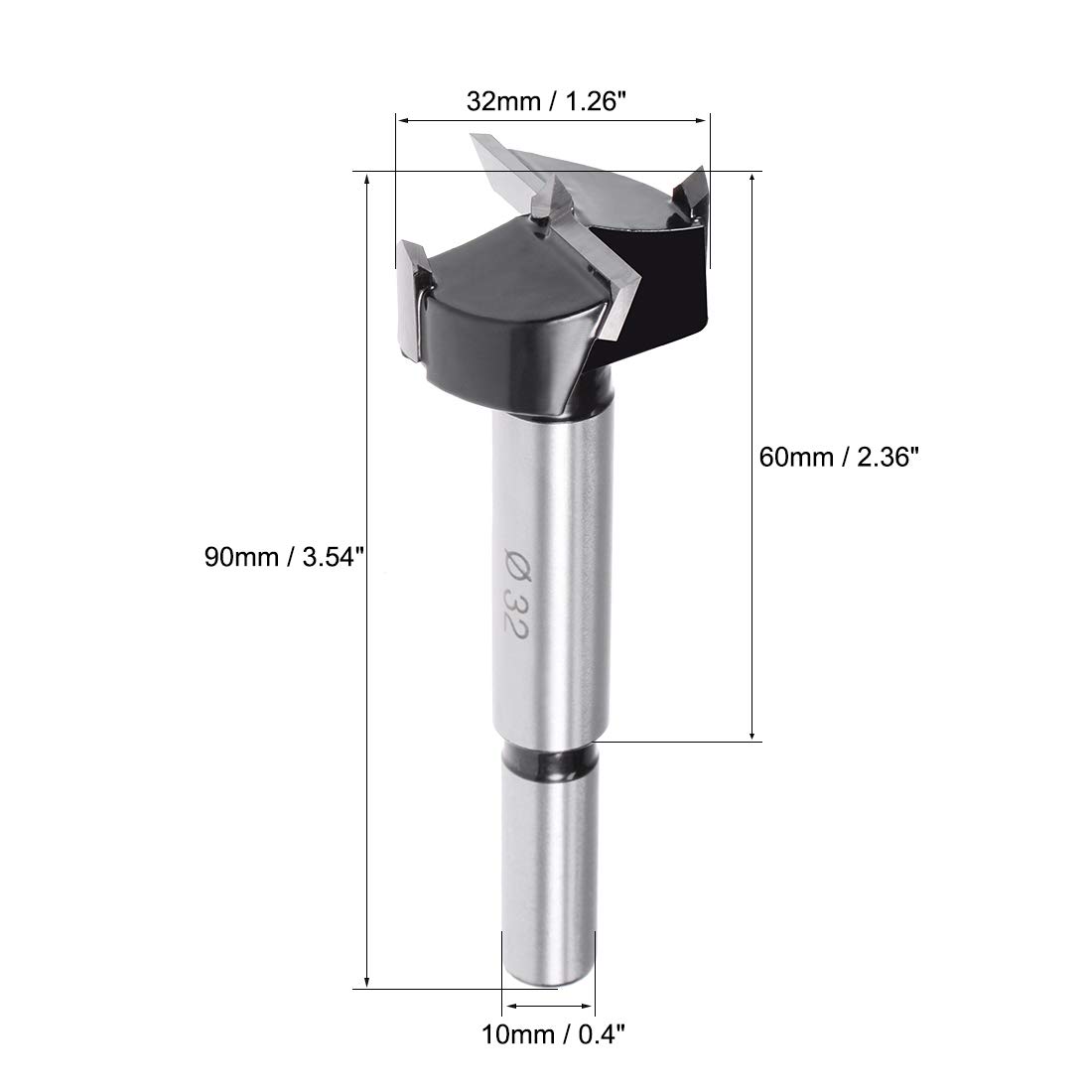 uxcell Forstner Drill Bits 32mm, Tungsten Carbide Wood Hole Saw Auger Opener, Woodworking Hinge Hole Drilling Boring Bit Cutter (Black, Silver Tone)