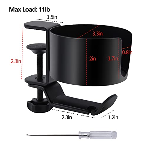 Headphone Hanger with Cup Holder, 1 Pack/2 Pack 2-in-1 Anti-Spill Cup Holder with Under Desk Headphone Hanger, 360° Rotation Headphone Holder Aluminum Headset Stand Headphone Hook (2 Pack)