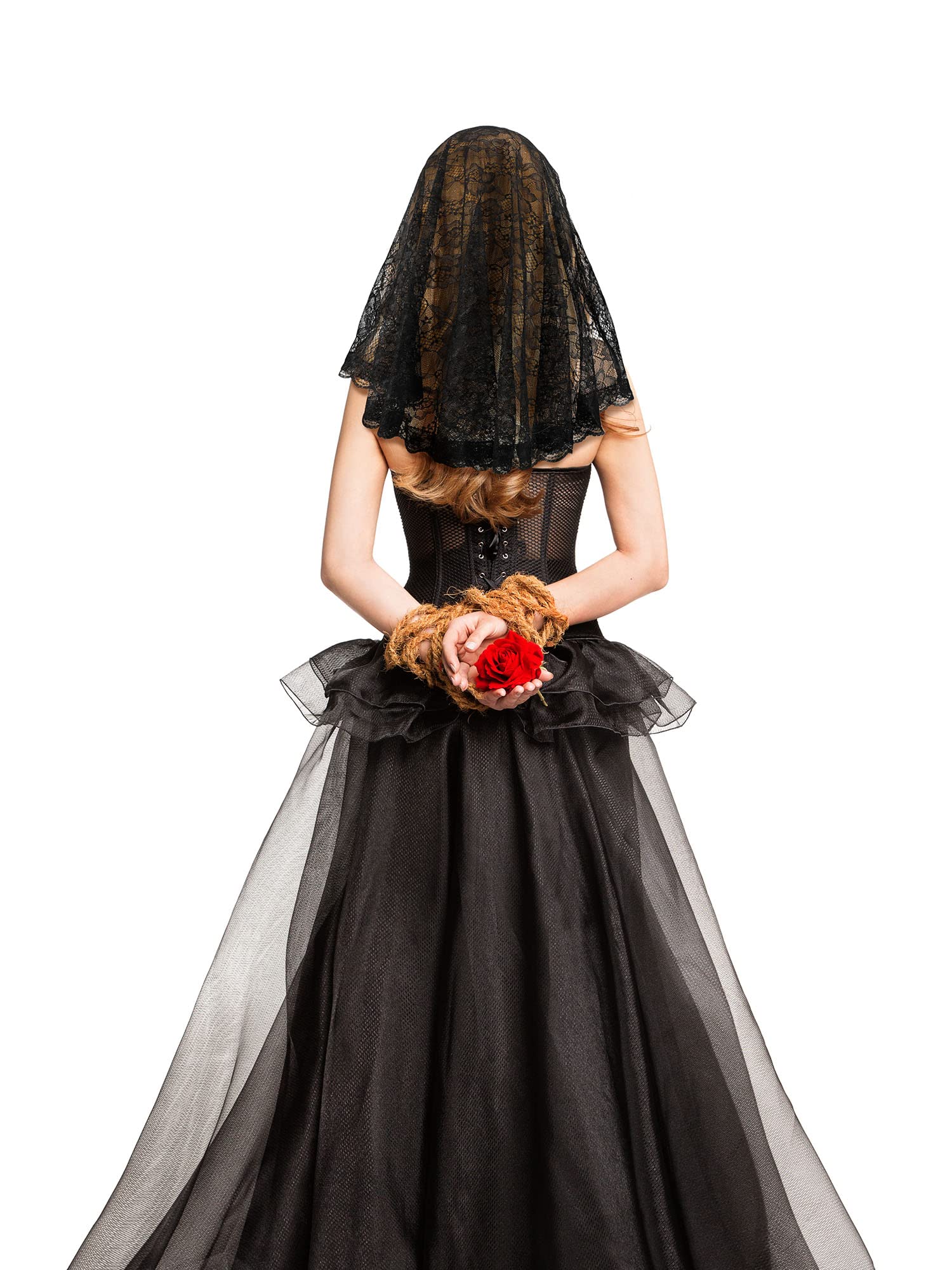 Bencailor 2 Pcs Lace Veils for Church Mantilla Catholic Veil Latin Mass Head Covering Veils for Bridal Women (Classic Style,M)