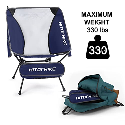 HITORHIKE Camping Chair Backpack Camping Folding Chair Breathable Mesh Structure Aluminum Frame with 2 Side Pockets Camping Chair Compact Ultralight Carrying Bag（Navy Blue 2PCS ）