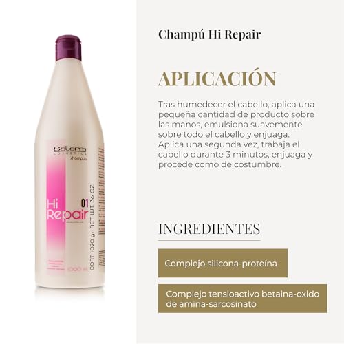 Salerm - Repairing Shampoo - Hi Repair Shampoo - 1000 ml - Deep Hydration for Damaged Hair - Repairs and Rejuvenates - Shinier and Softer Hair - Immediate Effect