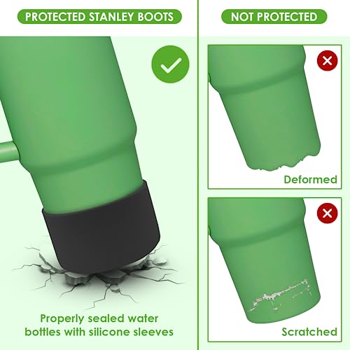 Elevate 2 Pcs Silicone Boot for Stanley Quencher 40oz, 30oz Tumbler with Handle and Stanley IceFlow 20oz, Anti-Slip Protective Water Bottle Bottom Cover for Hydro Sport Flask Bottle 12oz-24oz (Black)