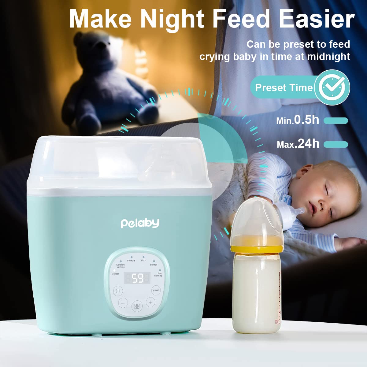BEMISO Baby Bottle Warmer, 6-in-1 Bottle Warmer for Breastmilk or Formula with LCD Display Smart Temperature Control & Timer, Fast Baby Food Bottle Warmer & Defrost Without Any Losing Nutrition