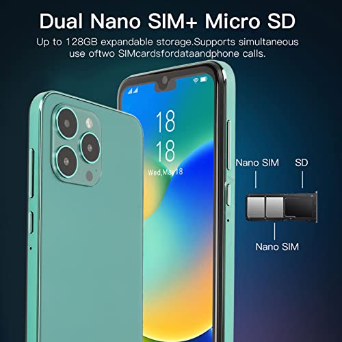 Hilitand iP14 Pro Unlocked Smartphone for 11, 4G Dual SIM Phone, 4GB 32GB ROM Cell Phones Unlocked, 6.1 HD Screen, Face Unlock, 8MP 16MP, 6800mAh, Green