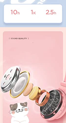 Headset Cat Ears Bluetooth Earphone Wireless Gaming Noise Cancelling 8 Hours with Mic USB Virtual Reality Detachable Cute Luminous Mouse Ear Rainbow RGB Flashing Light On-Ear Headphone (Pink) (ER-1)