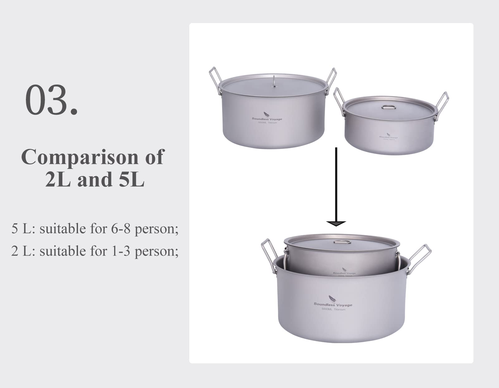 Boundless Voyage 5L Titanium Stock Pot with Lid Folding Handle Soup Pot for Outdoor Camping Hiking Picnic Home Kitchen Ultralight Cookware Ti2104C