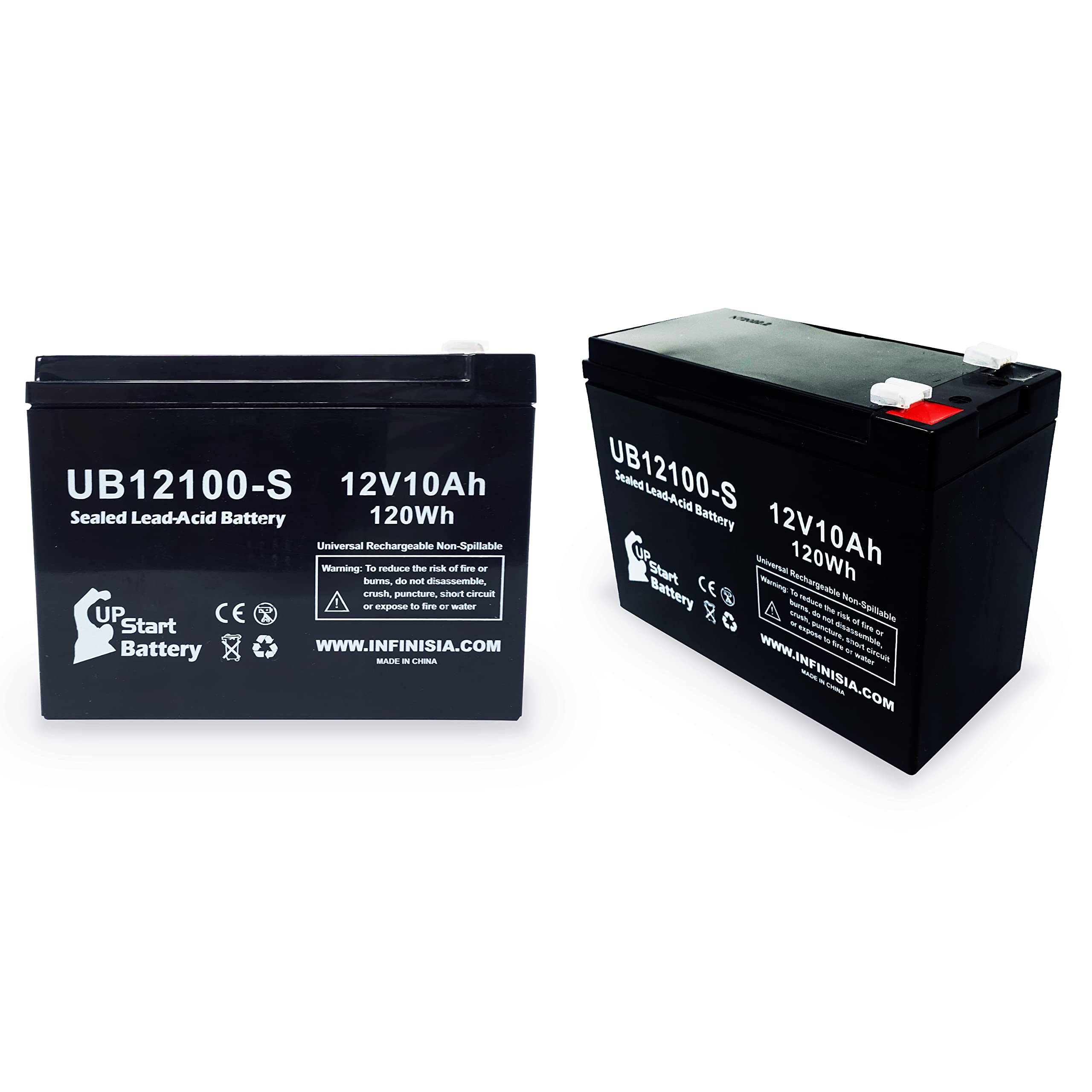 Upstart Battery 2X Pack Replacement for Neuton Mowers CE5 Battery - UB12100-S Universal Sealed Lead Acid Battery (12V, 10Ah, 10000mAh, F2 Terminal, AGM, SLA)