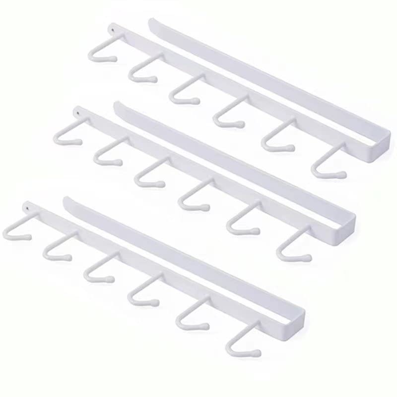 CAROYINO 3pcs x 6 Hook Coffee Cup Mug Holder for Kitchen, Fit for 1 Inch Thickness Shelf or Less Without Any Lip (White)