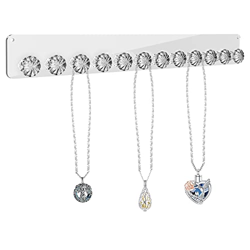 ChengFu Acrylic Urn Necklace Holder, Urn Necklace Hanger, Wall Mounted Jewelry Organizer Hanging with 12 Hooks, Necklace Holder for Urn Necklace