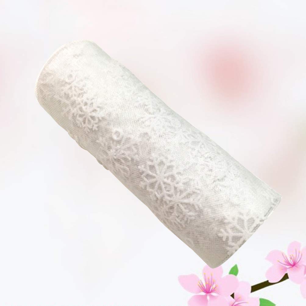 Sewroro Christmas Snowflake Tulle Roll Christmas Snowflake Spool Tulle Netting Rolls for DIY Craft 15cm 10yards (White)