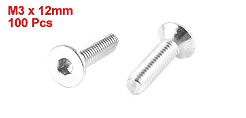 uxcell 100pcs 304HC Steel Hex Countersunk Flat Head Bolts Screws M3x12mm