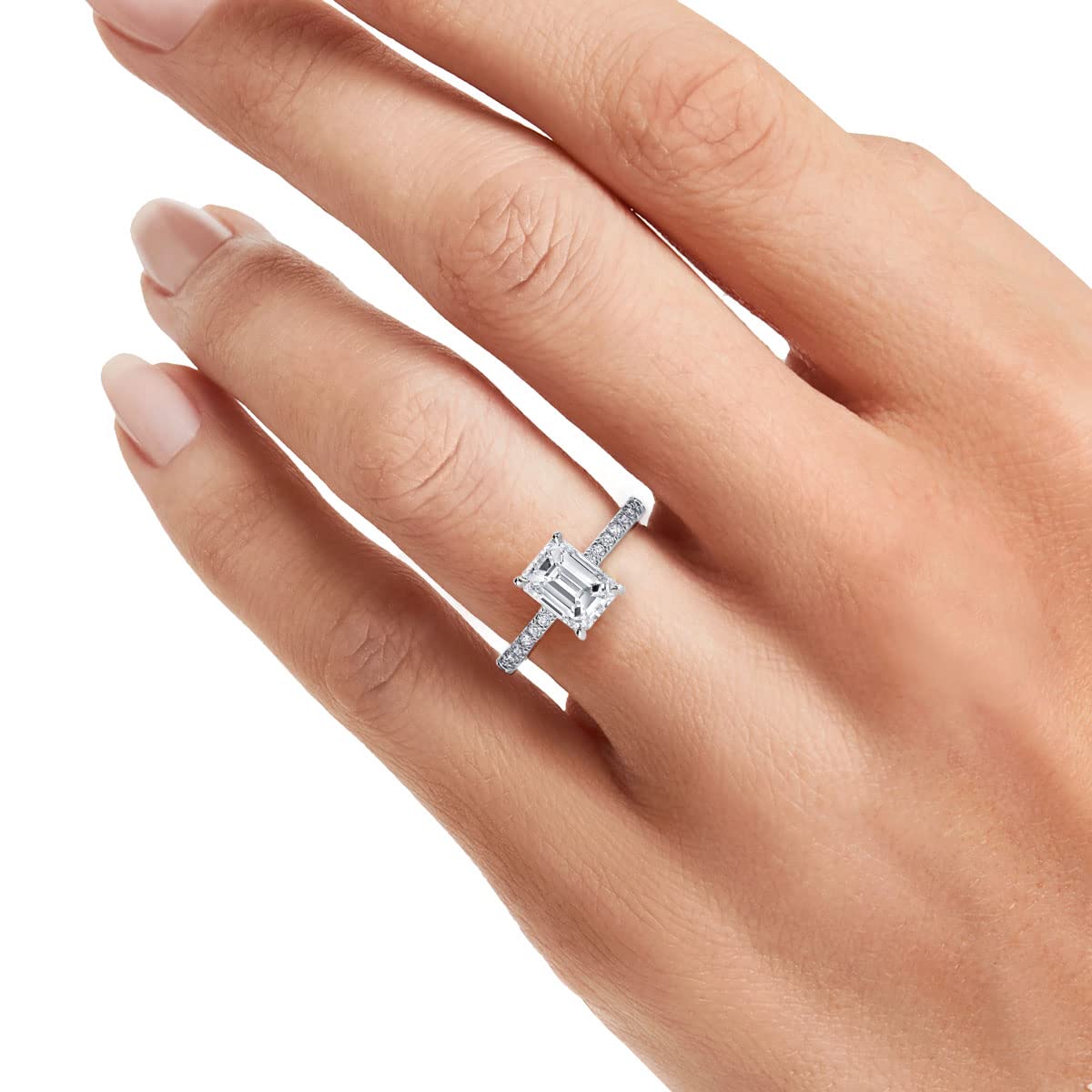 Bo.Dream 1.5ct Emerald Cut Cubic Zirconia CZ Engagement Rings Platinum Plated Sterling Silver Size 6.5
