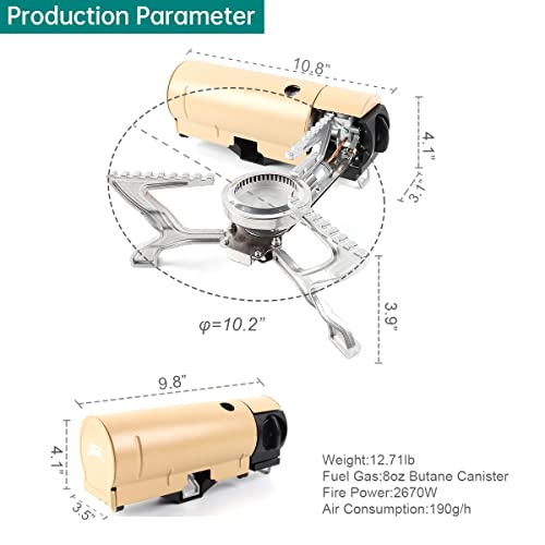 BRS Portable Butane Stove Foldable Camping Home Gas Burner with Carrying Bag (BRS-99) (Khaki)