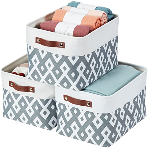 DECOMOMO Storage Bins | Fabric Storage Basket for Shelves for Organizing Closet Shelf Nursery Toy | Decorative Linen Closet Organizers with Handles Cubes (Diamond Grey, Large - 3 Pack)