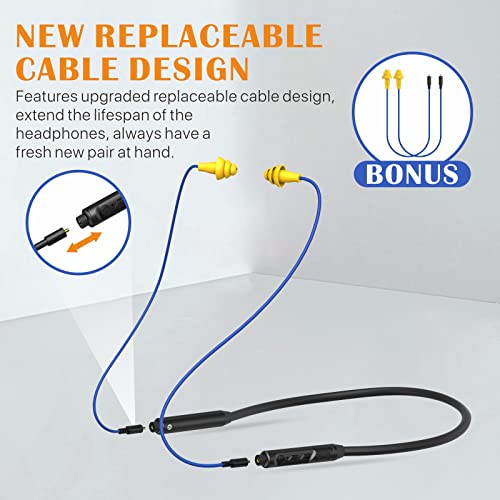 MIPEACE Bluetooth Earplug Headphones for Work, Neckband Ear Protection Bluetooth earplugs Work earbuds-29db Noise Reduction Safety Headphones with Replacement Buds,19+Hour Battery for Lawn Mowing DIY