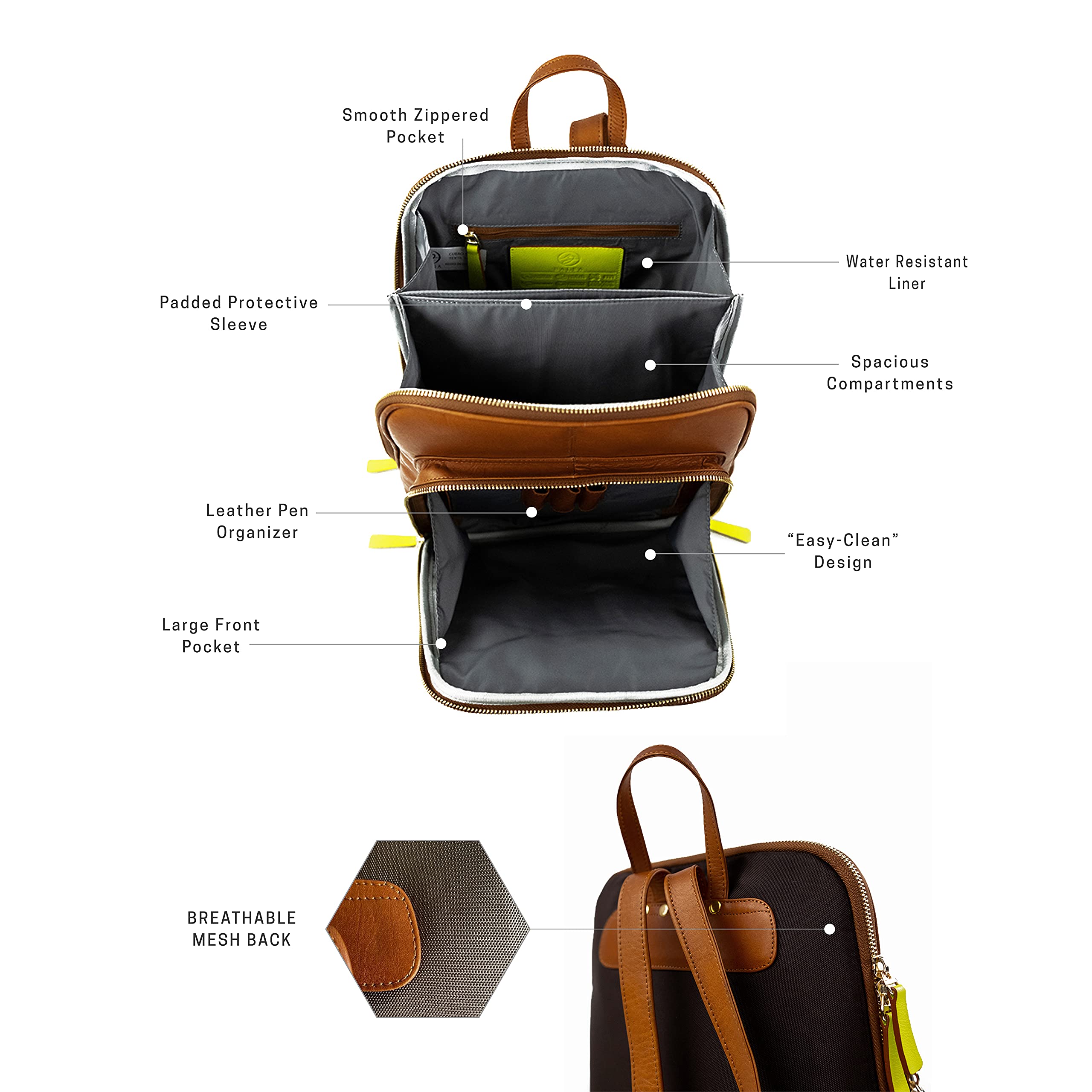 Balsa Real Leather Backpack for Women Slim Bag Purse Tan Black and Brown