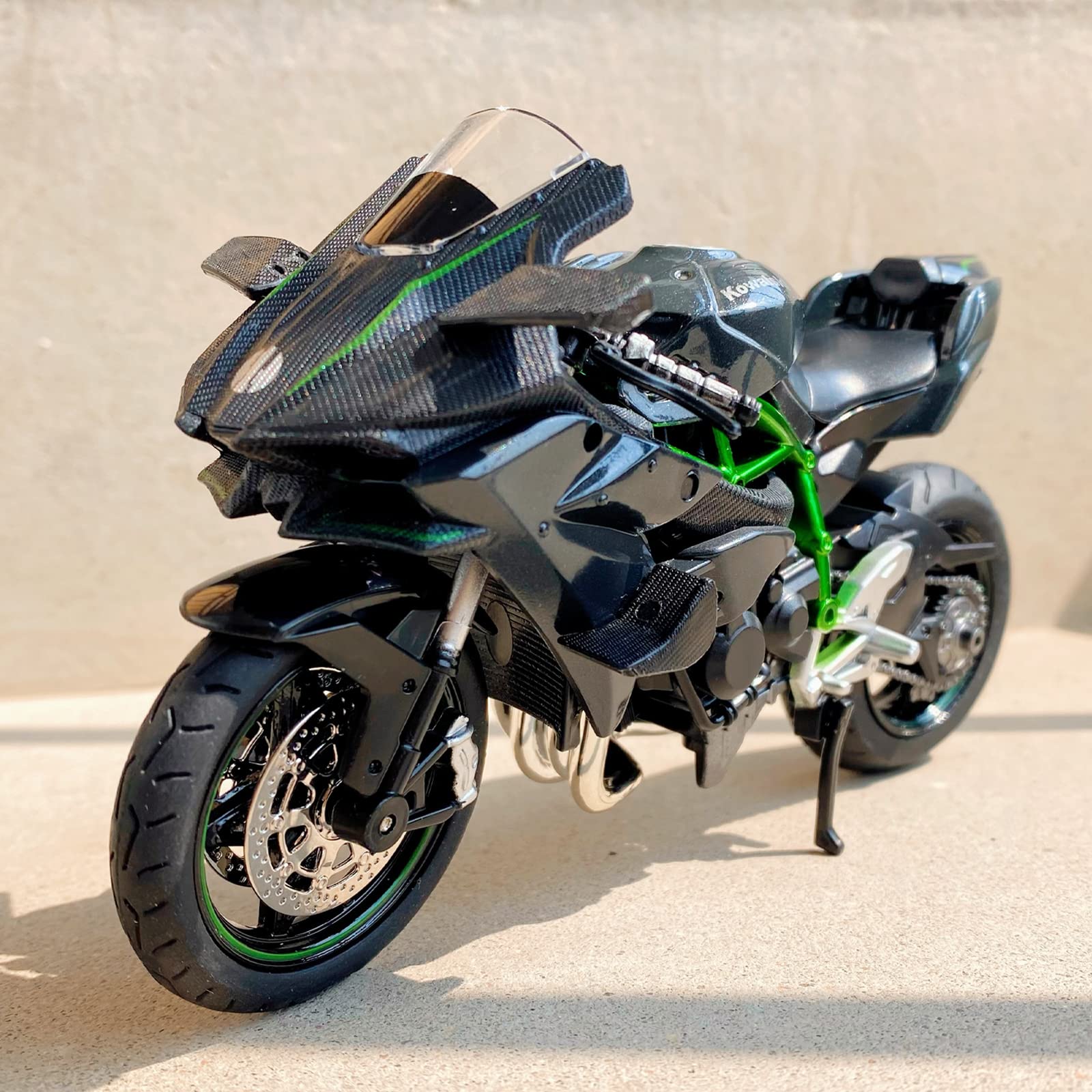 BDTCTK Compatible for 1:12 Kawasaki Ninja H2R Motorcycle Model,Model Motorcycle, Suspension and Free Roller, Toy Car, Motorcycle Collection, Gift Black