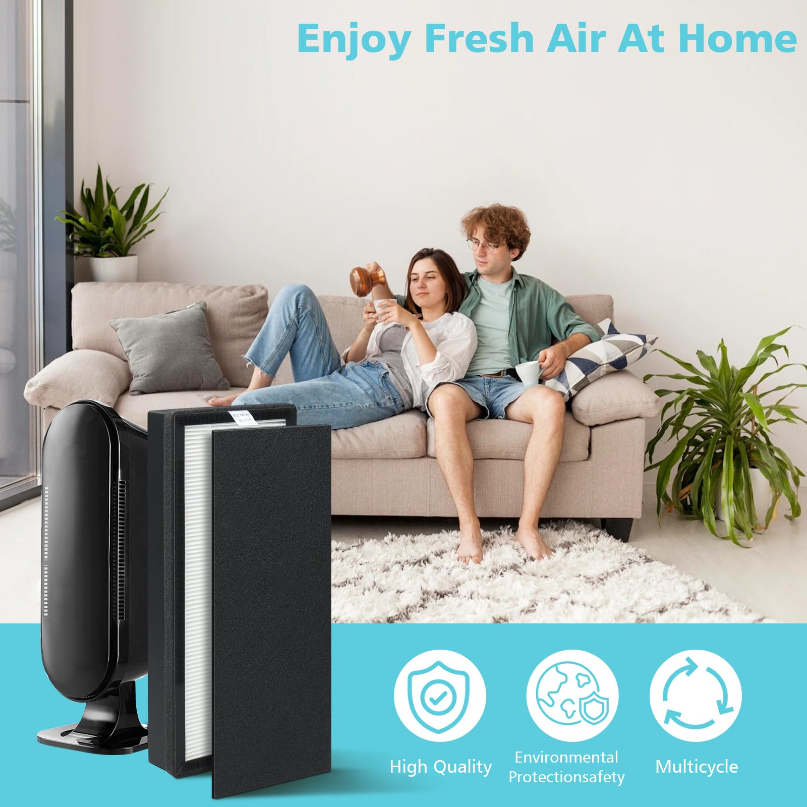 Breabetter 2 Pack 8000 Replacement Filters with 8 Premium Activated Carbon Pre-Filters, Compatible with VEVA Elite Pro Series 8000 Air Cleaner Purifier