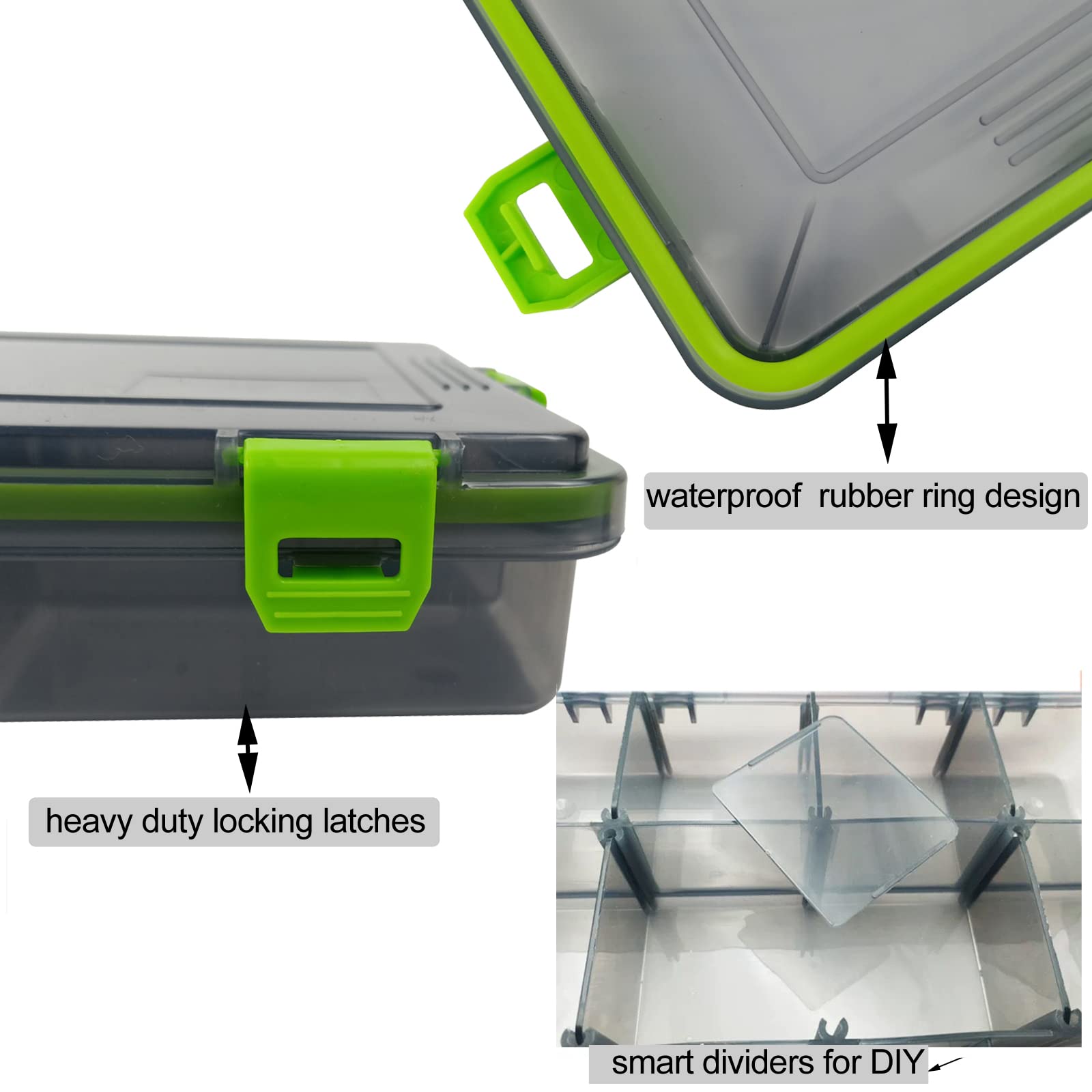 Aventik Waterproof Fishing Tackle Boxes Hooks Storage Trags Organizer Box Transparent Adjustable Dividers Hold Terminal Fishing Tackle and Lure Box(3700)