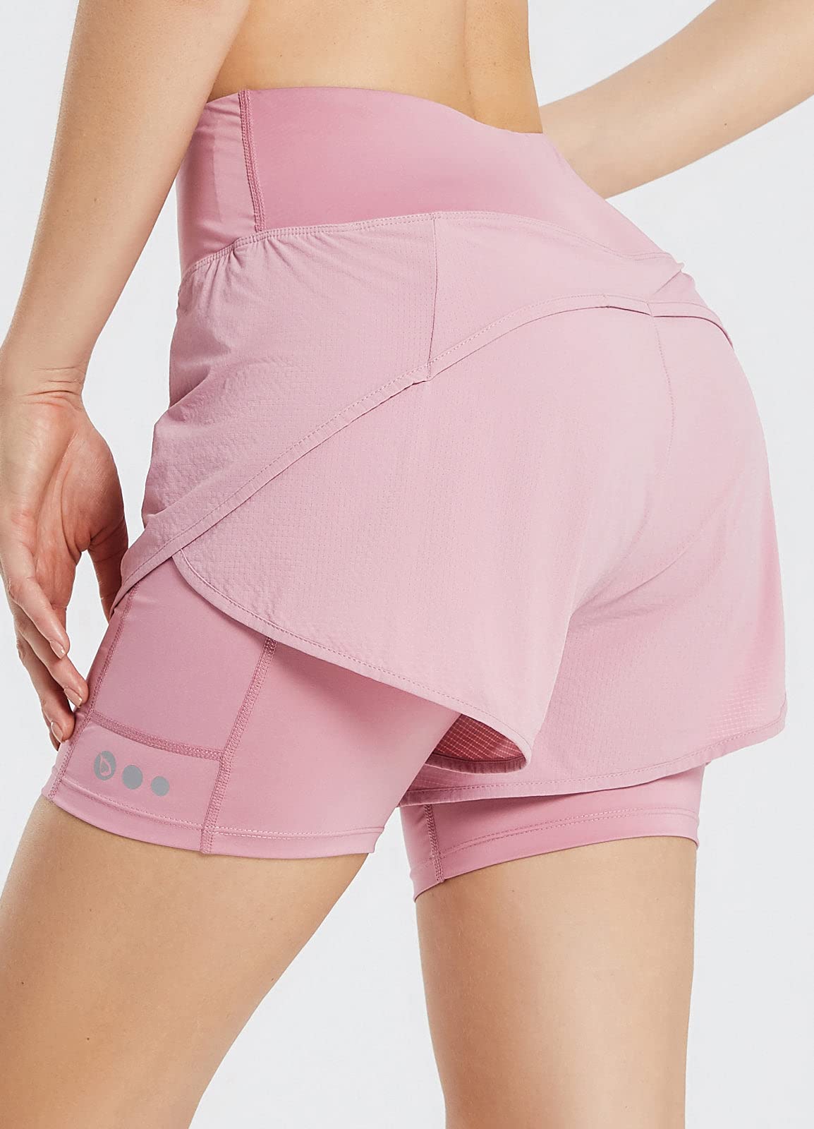 BALEAF Women's Running Shorts 2 in 1 High Waist with Pockets Workout Gym Shorts Liner Purple M